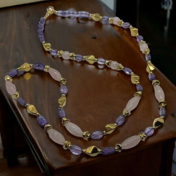 Lee Sands | Jewelry | Lee Sands Amythest And Rose Quartz Necklace ...